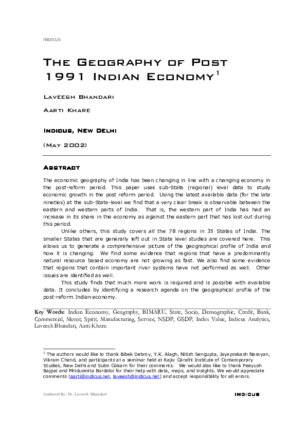 (PDF) The Geography of Post 1991 Indian Economy