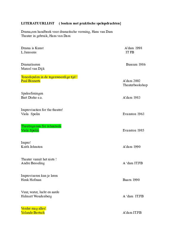(DOC) Literatuurlijst met praktische spelopdrachten