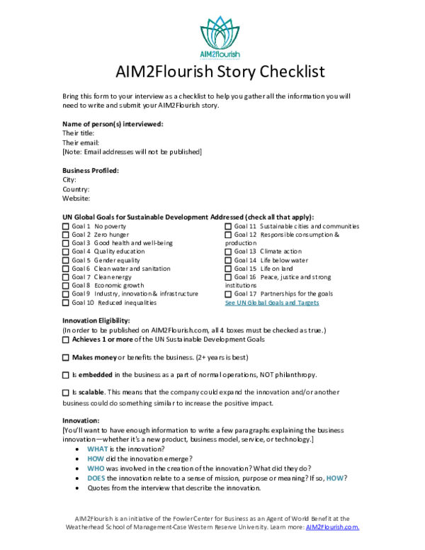 (PDF) AIM2Flourish Story Checklist