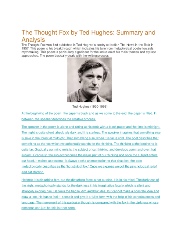 (DOC) The Thought Fox by Ted Hughes