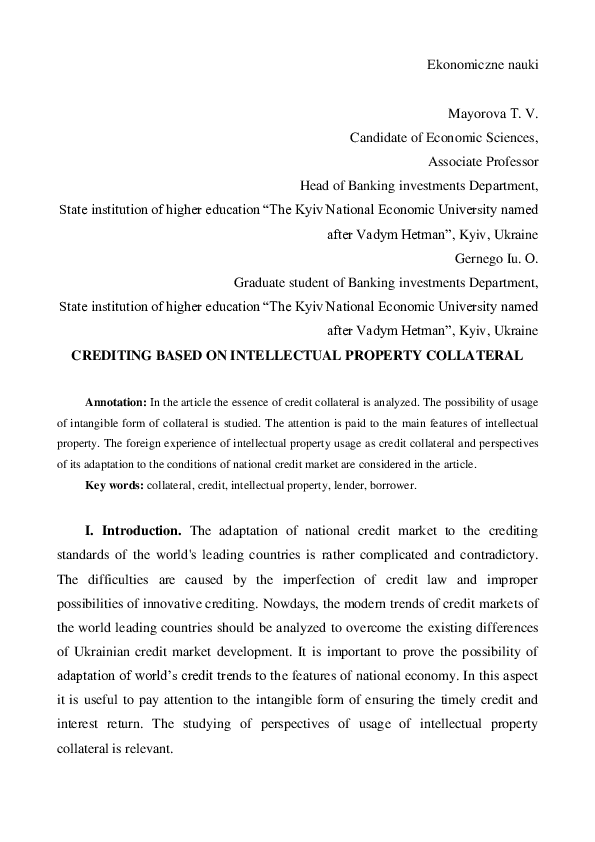 (PDF) CREDITING BASED ON INTELLECTUAL PROPERTY COLLATERAL