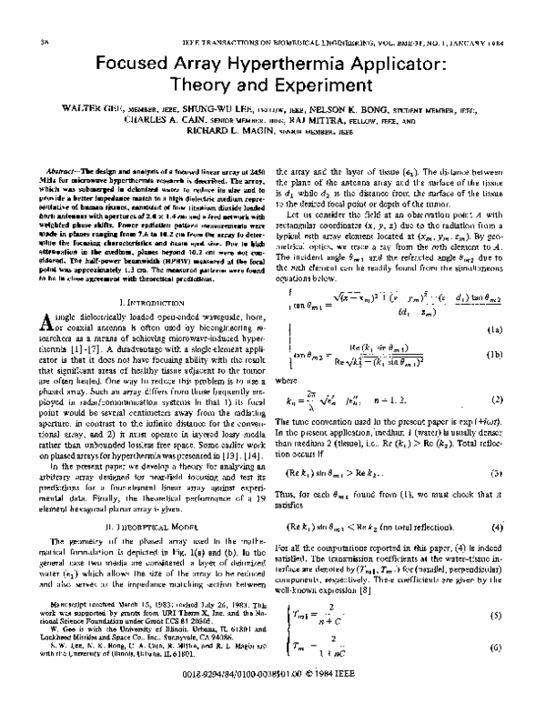 (PDF) Focused Array Hyperthermia Applicator: Theory and Experiment