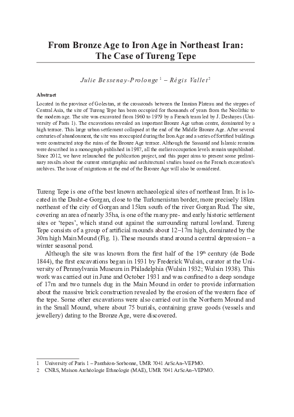 (PDF) From Bronze Age to Iron Age in Northeast Iran: The Case of Tureng ...