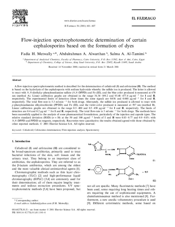 Pdf Flow Injection Spectrophotometric Determination Of Certain Cephalosporins Based On The