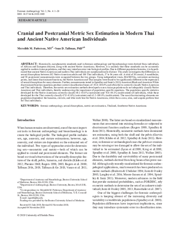 (PDF) Cranial and Postcranial Metric Sex Estimation in Modern Thai and ...