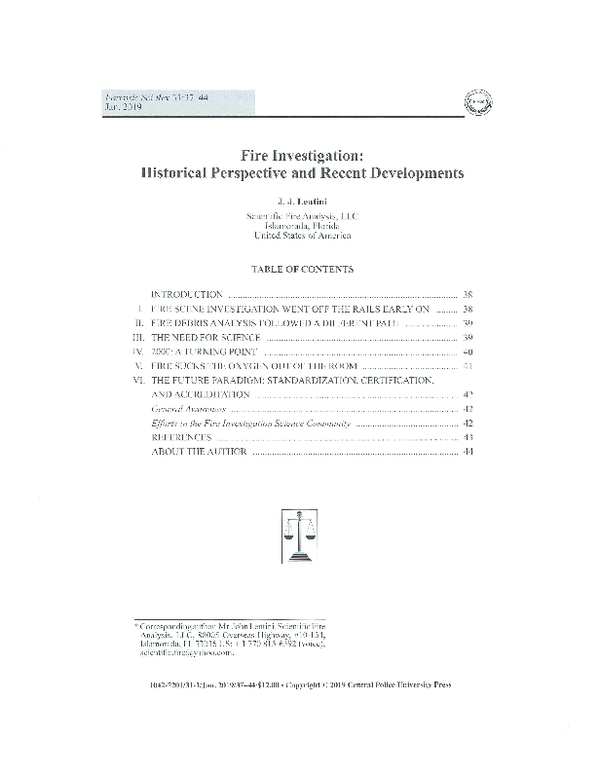 (PDF) Fire Investigation: Historical Perspective and Recent Developments