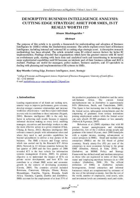 (PDF) DESCRIPTIVE BUSINESS INTELLIGENCE ANALYSIS: CUTTING EDGE ...