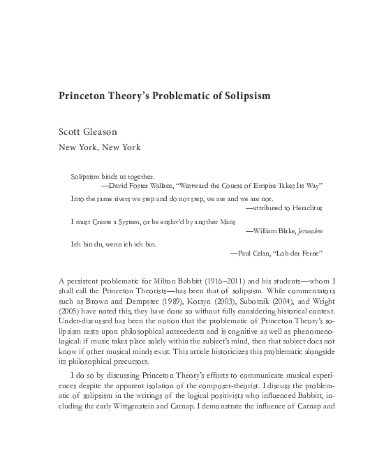 (PDF) Princeton Theory's Problematic of Solipsism