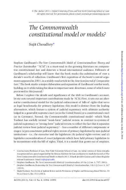 (PDF) The Commonwealth constitutional model or models?