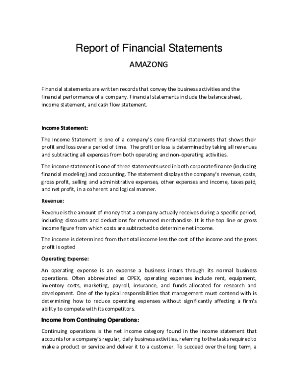 (DOC) Report of Financial Statements