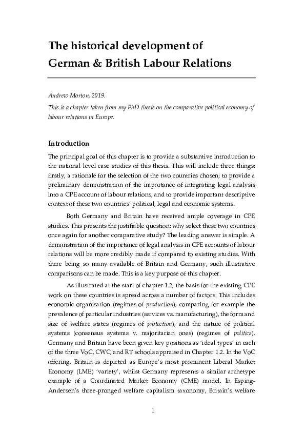 (PDF) The historical development of German & British Labour Relations