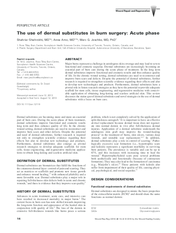 (PDF) The use of dermal substitutes in burn surgery: Acute phase
