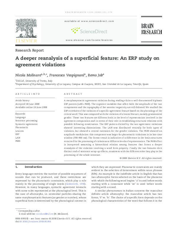 A deeper reanalysis of a superficial feature: An ERP study on agreement ...