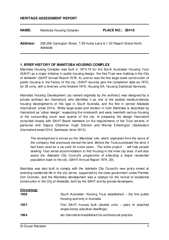 (PDF) HERITAGE ASSESSMENT REPORT: Manitoba Housing Complex.