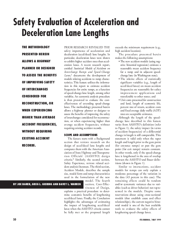 (PDF) Safety evaluation of acceleration and deceleration lane lengths