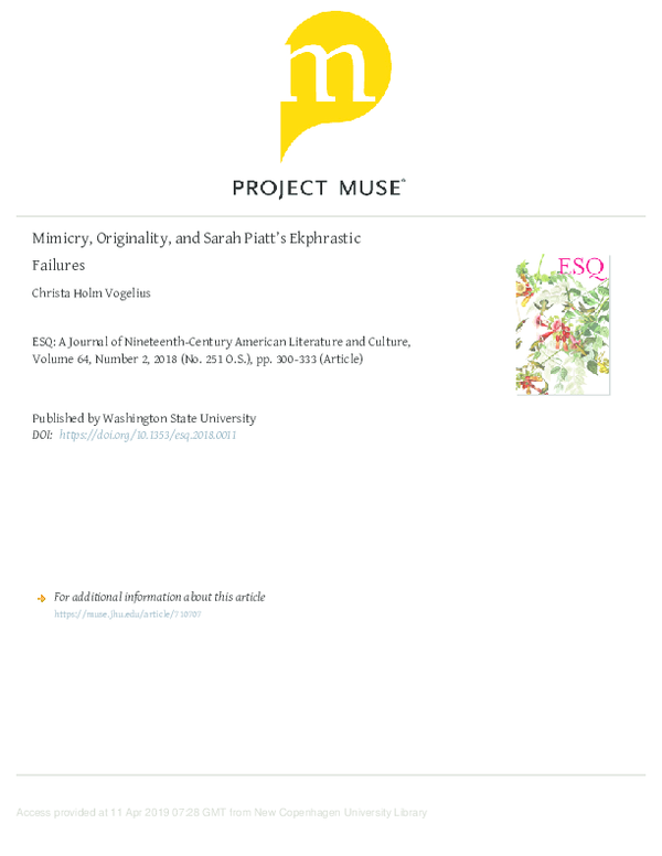 (PDF) Mimicry, Originality, and Sarah Piatt's Ekphrastic Failures ...