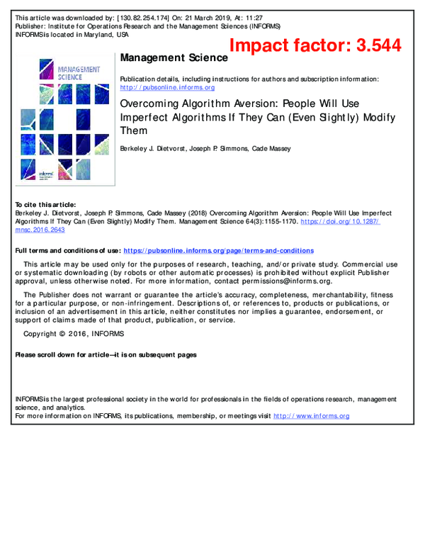 Pdf Overcoming Algorithm Aversion 6389