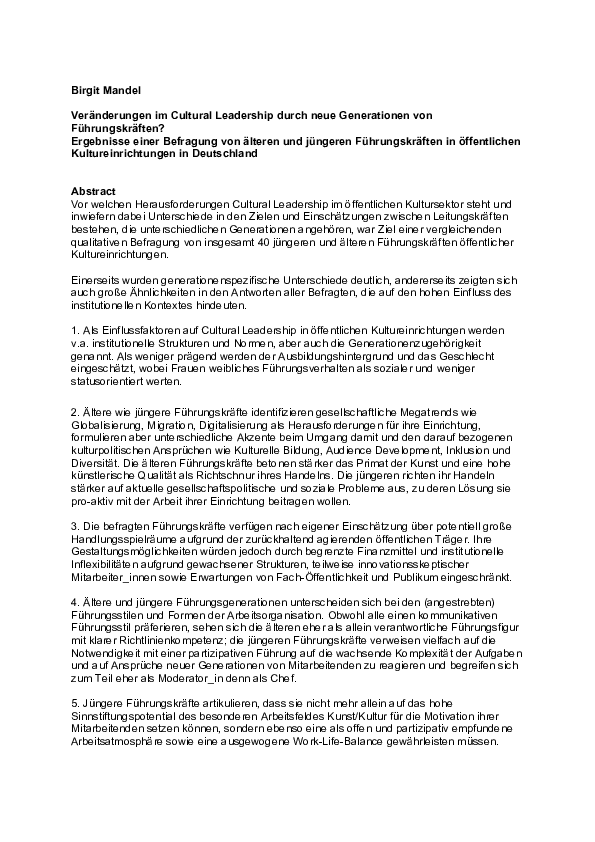 (PDF) Birgit Mandel Veränderungen im Cultural Leadership durch neue ...