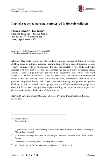 (PDF) Implicit sequence learning is preserved in dyslexic children