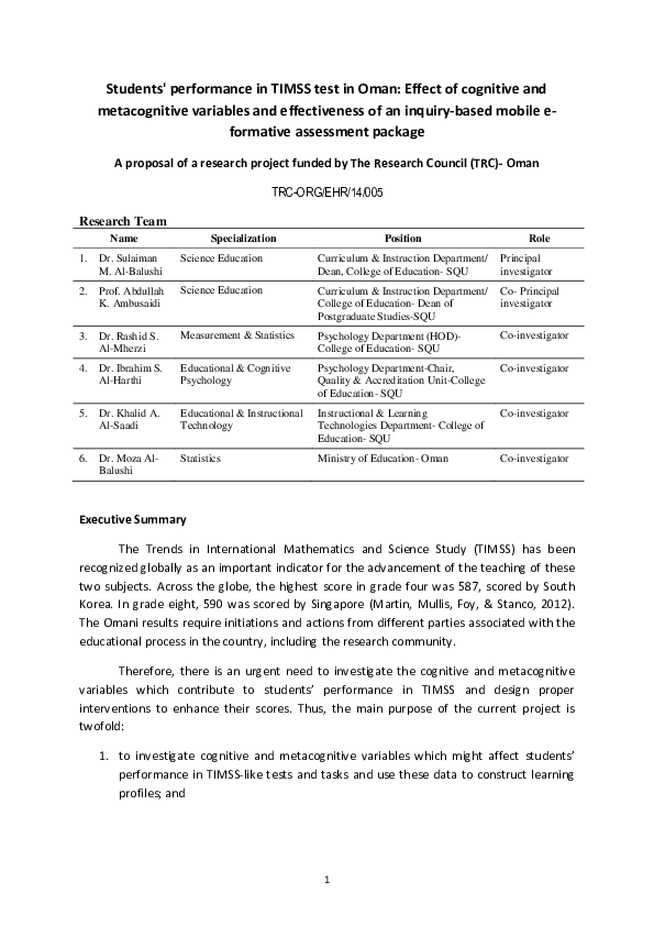 (PDF) Students' performance in TIMSS test in Oman: Effect of cognitive ...