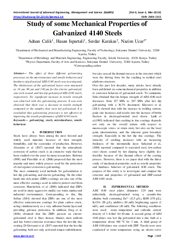 (PDF) Study of some Mechanical Properties of Galvanized 4140 Steels