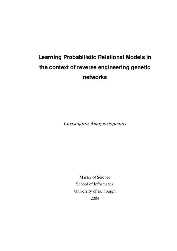 (PDF) Learning Probabilistic Relational Models in the context of reverse engineering genetic ...