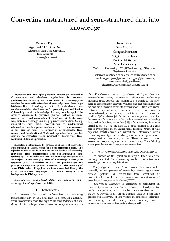 (PDF) Converting unstructured and semi-structured data into knowledge