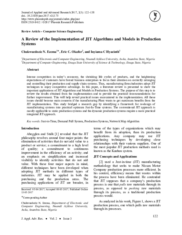 Pdf A Review Of The Implementation Of Jit Algorithms And Models In Production Systems