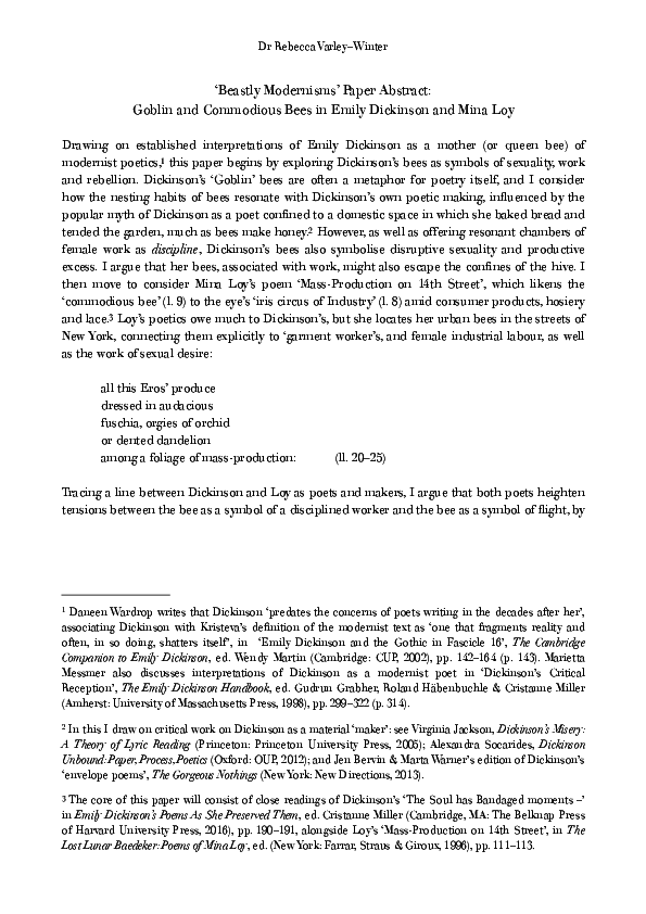 (PDF) Paper Abstract: Goblin and Commodious Bees in Emily Dickinson and ...