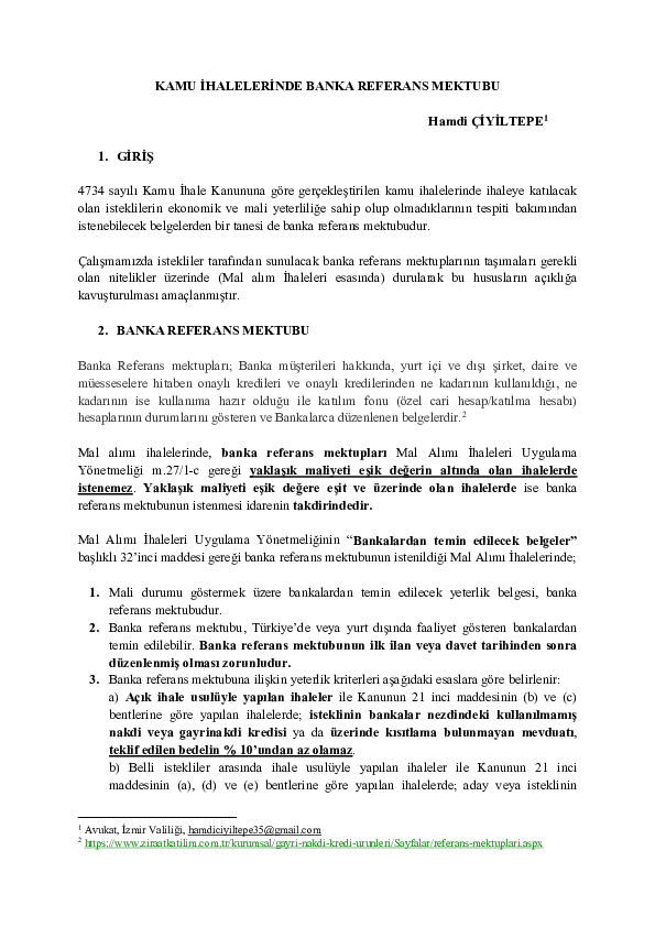 (PDF) KAMU İHALELERİNDE BANKA REFERANS MEKTUBU