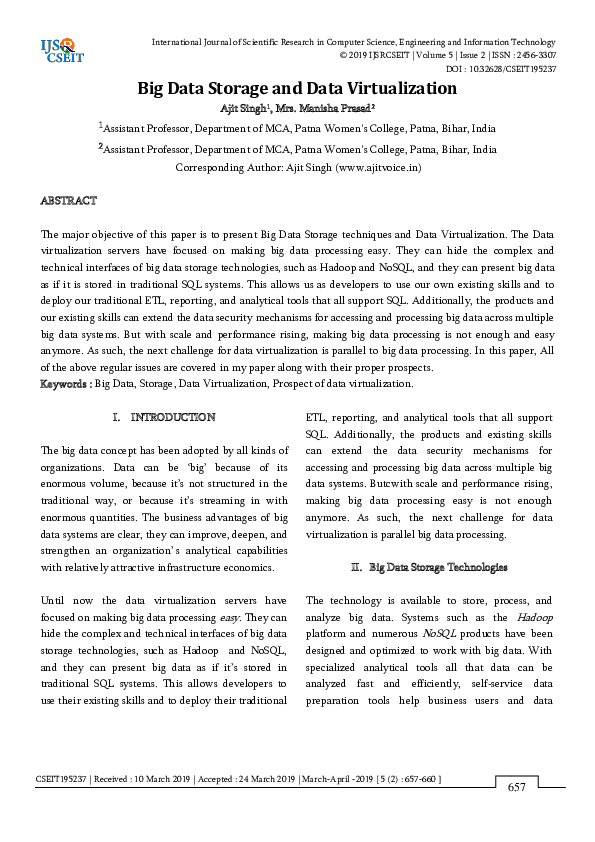 (PDF) Big Data Storage and Data Virtualization