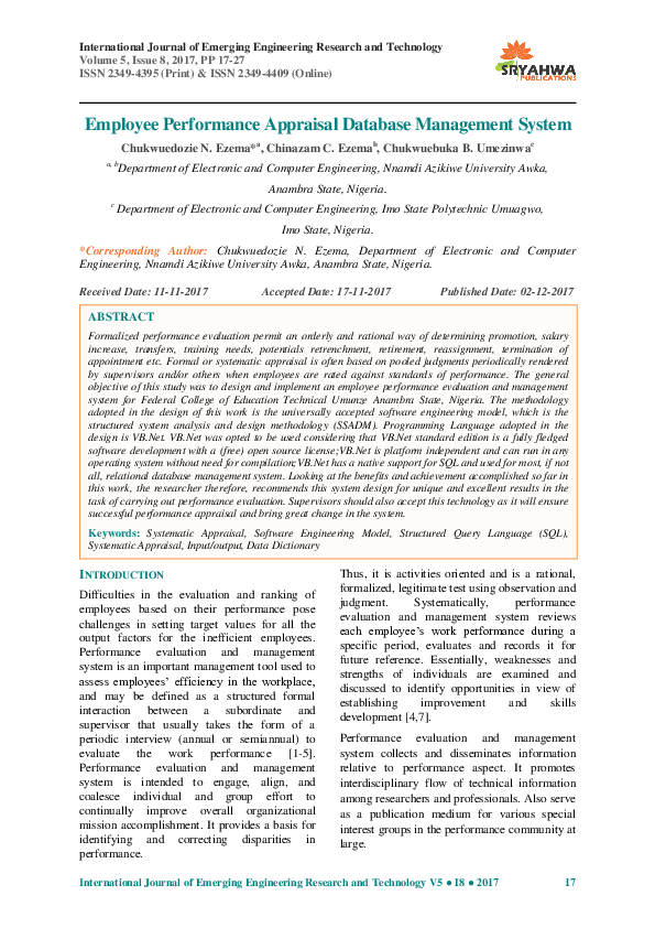 (PDF) Employee Performance Appraisal Database Management System