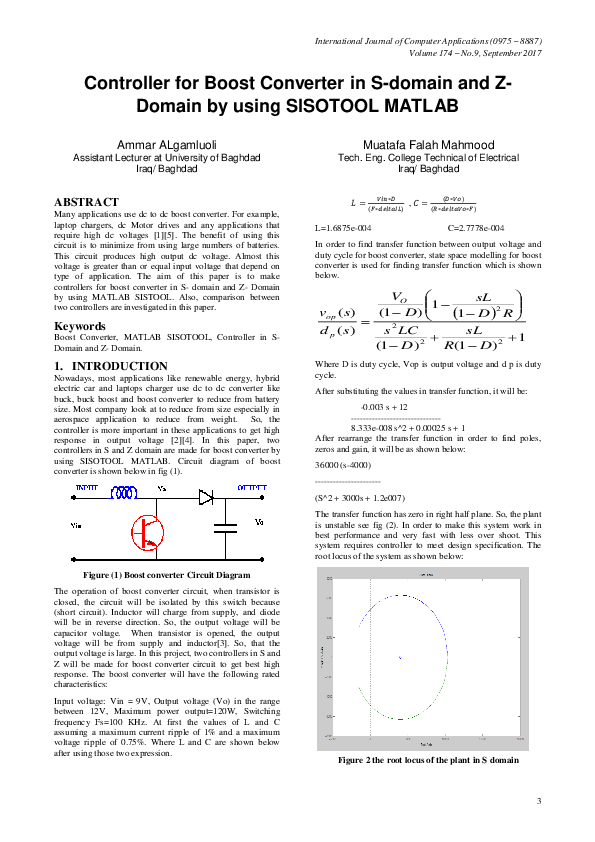 Pdf S Domain And Z Domain Boost Converter Control 