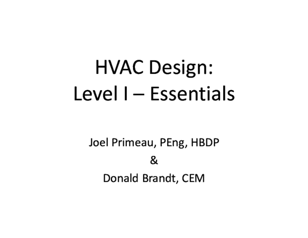 (PDF) HVAC Design: HVAC Design: Level I -Essentials