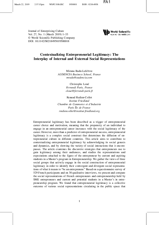 (PDF) Contextualizing Entrepreneurial Legitimacy: The Interplay of ...