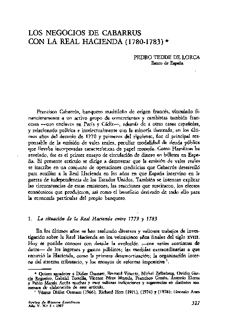 (PDF) LOS NEGOCIOS DE CABARRUS CON LA REAL HACIENDA (1780-1783