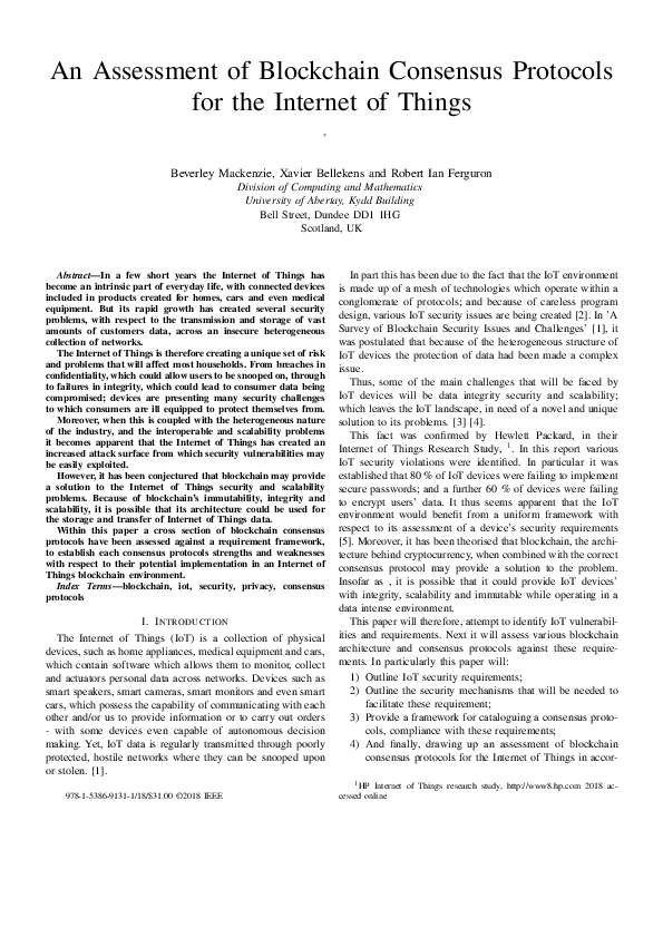 (PDF) An Assessment of Blockchain Consensus Protocols for the Internet ...