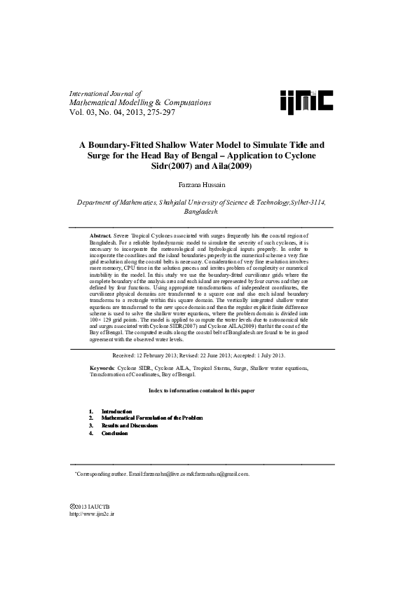 (PDF) A boundary-Fitted Shallow Water model to simulate Tide and Surge ...