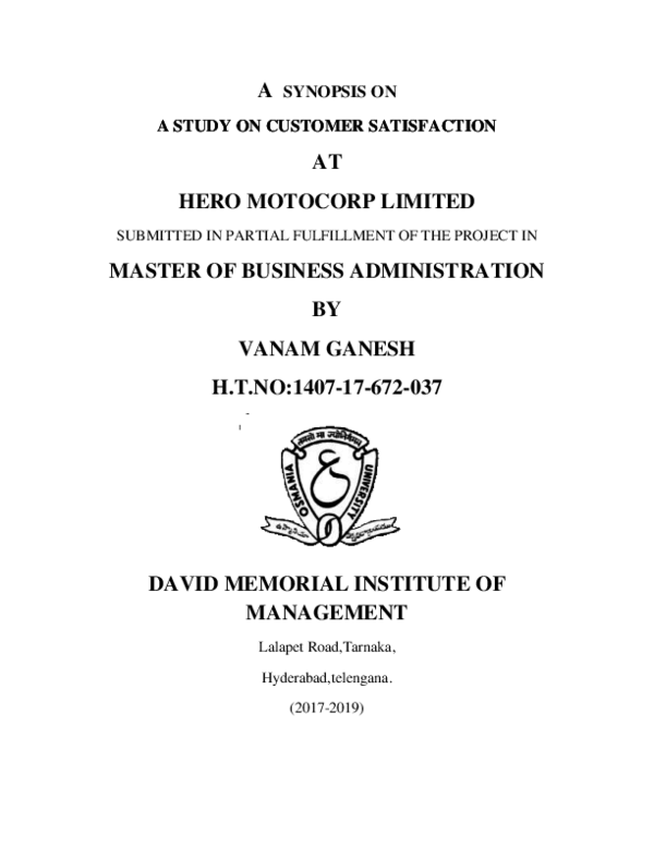 (DOC) A SYNOPSIS front page