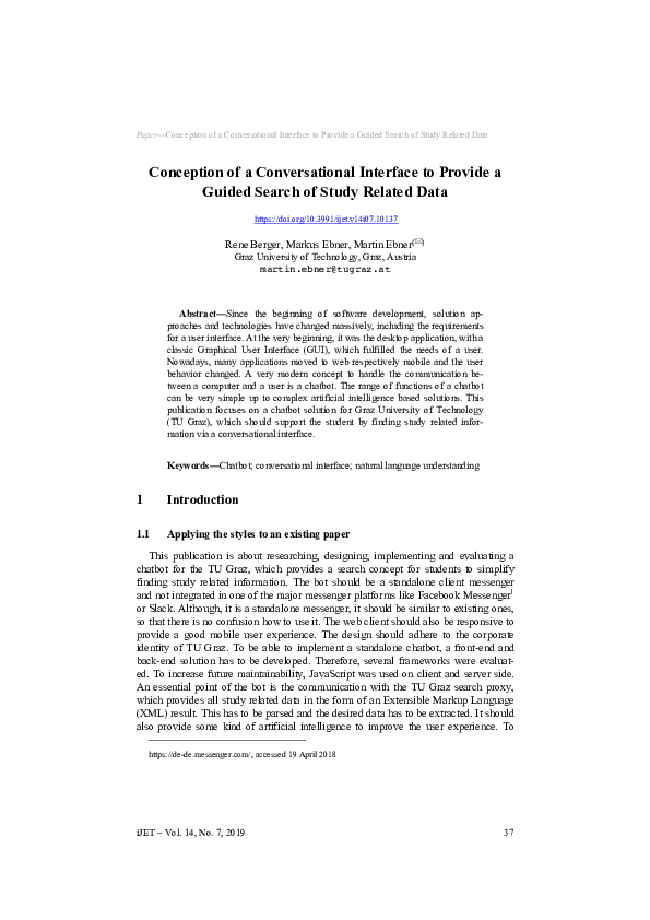 (PDF) Conception of a Conversational Interface to Provide a Guided ...