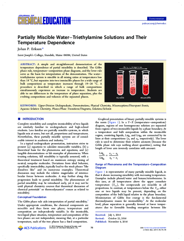 (PDF) Partially Miscible Water−Triethylamine Solutions and Their ...