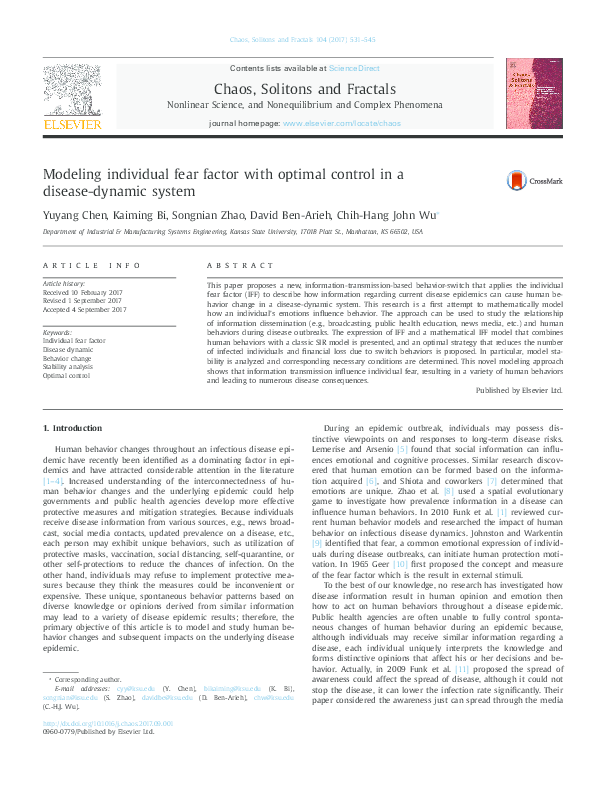 (PDF) Modeling individual fear factor with optimal control in a disease ...