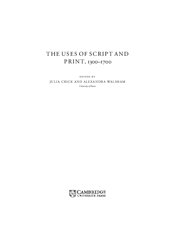 (PDF) Introduction: Script, Print and History | Julia Crick - Academia.edu