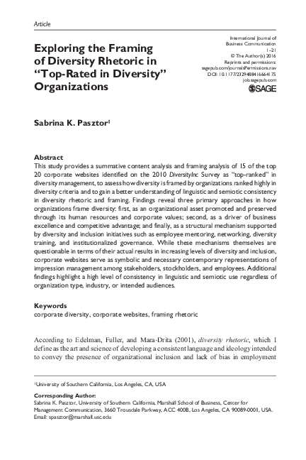 (PDF) Exploring the Framing of Diversity Rhetoric in "Top-Rated in ...