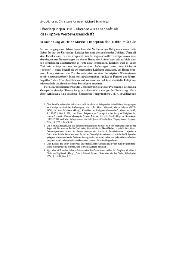 "Überlegungen zur Religionswissenschaft als deskriptive ...