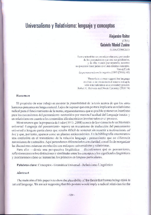 (PDF) Universalismo y relativismo: lenguaje y conceptos | Alejandro ...