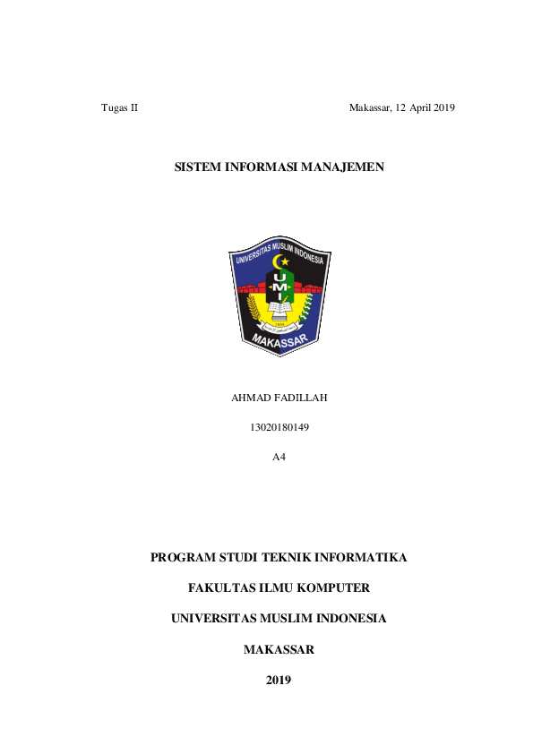 (PDF) Tugas II SISTEM INFORMASI MANAJEMEN PROGRAM STUDI TEKNIK INFORMATIKA FAKULTAS ILMU ...