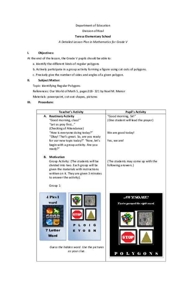 (DOC) Lesson Plan Math