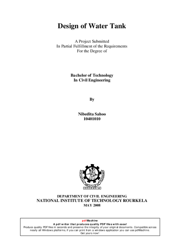 (PDF) Design of Water Tank A Project Submitted In Partial Fulfillment ...