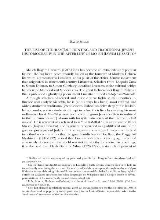 (PDF) David Sclar, “The Rise of the ‘Ramhal’: Printing and Traditional ...